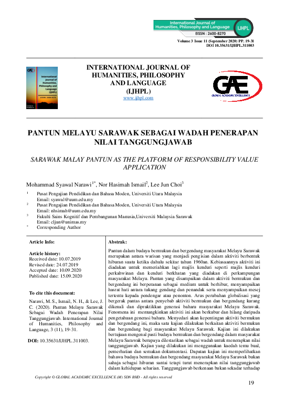 (PDF) Sarawak Malay Pantun as the Platform of Responsibility Value ...