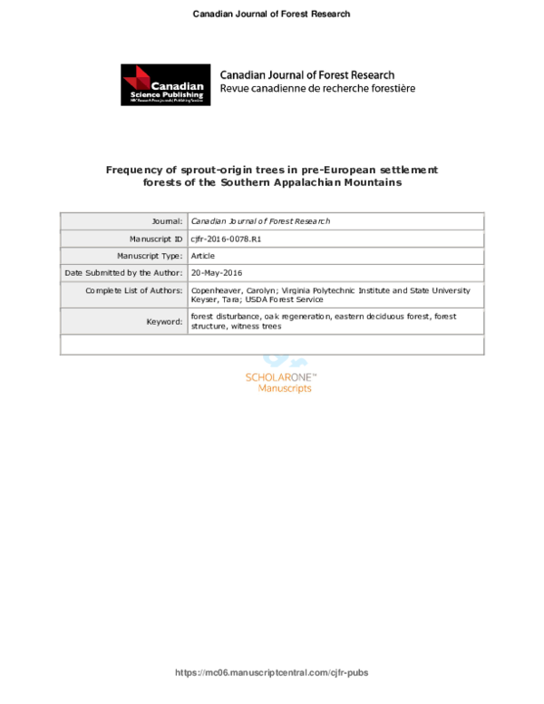 (PDF) Frequency of sprout-origin trees in pre-European settlement ...