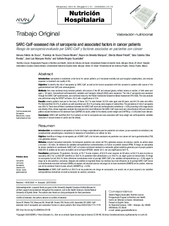 (PDF) SARC-CalF-assessed risk of sarcopenia and associated factors in ...