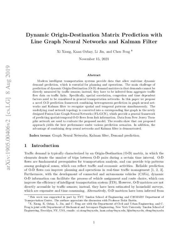 Pdf Dynamic Origin Destination Matrix Prediction With Line Graph