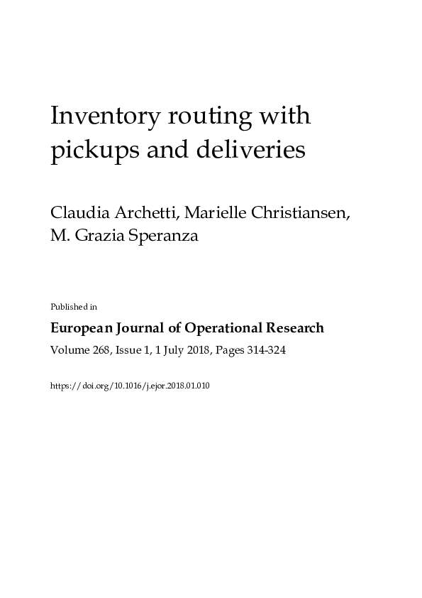 (PDF) Inventory routing with pickups and deliveries