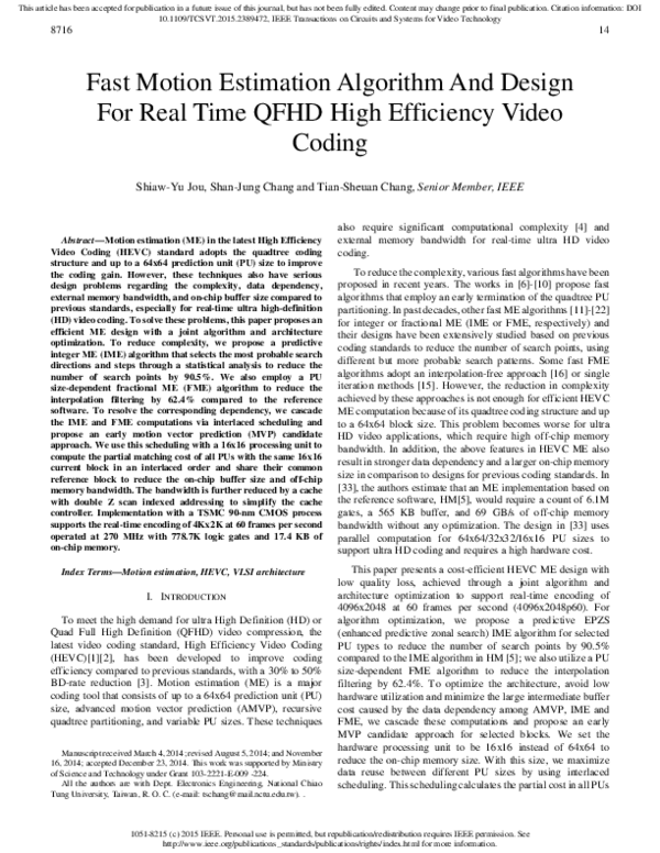 (PDF) Fast Motion Estimation Algorithm and Design for Real Time QFHD High Efficiency Video ...