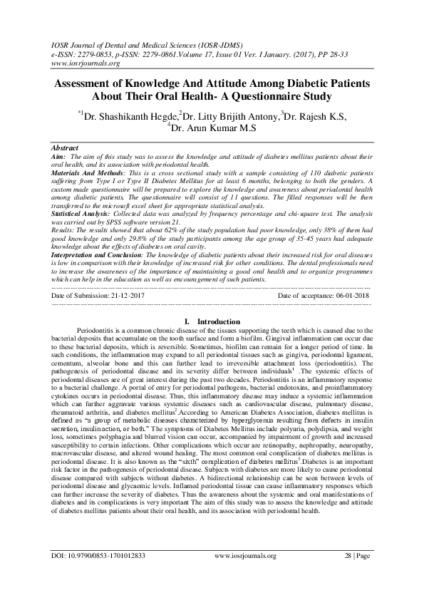 (PDF) Assessment of Knowledge And Attitude Among Diabetic Patients ...