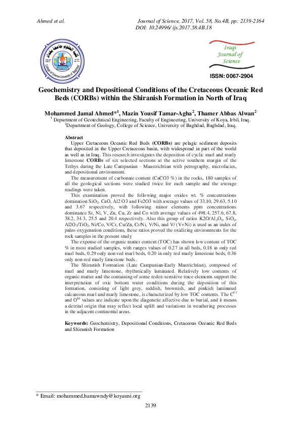 (PDF) Geochemistry and Depositional Conditions of the Cretaceous ...