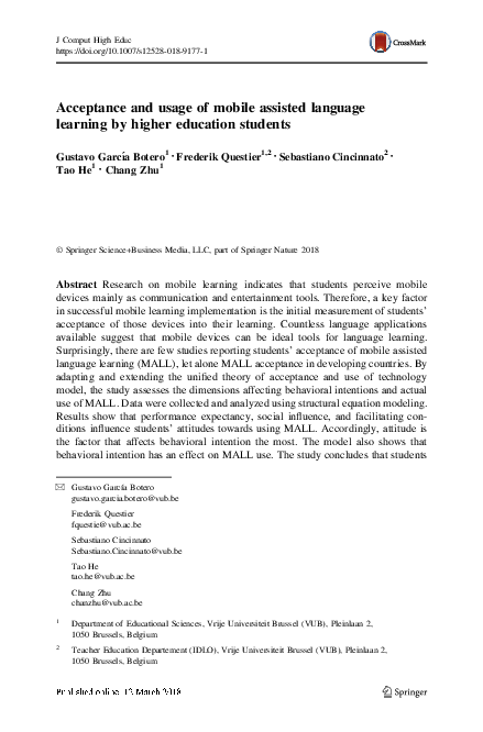 (PDF) Acceptance and usage of mobile assisted language learning by ...
