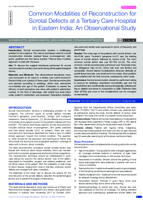(PDF) Common Modalities of Reconstruction for Scrotal Defects at a ...