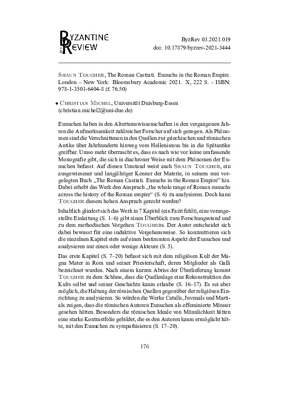 (PDF) Review of Tougher, Shaun, The Roman Castrati. Eunuchs in the ...