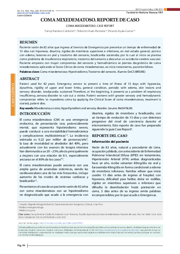 (PDF) Coma mixedematoso, reporte de caso