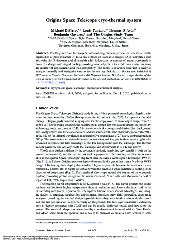 (PDF) Origins Space Telescope cryo-thermal system