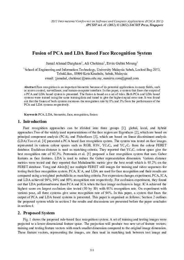 (PDF) Fusion of PCA and LDA Based Face Recognition System