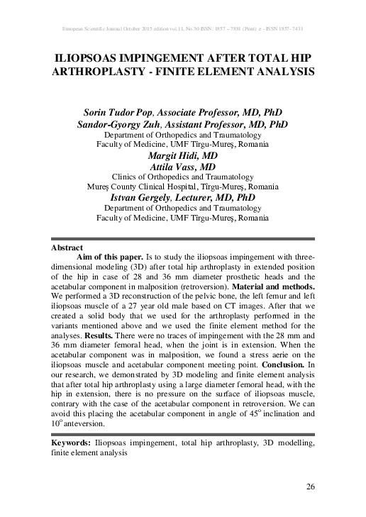 (PDF) Iliopsoas Impingement After Total Hip Arthroplasty - Finite ...