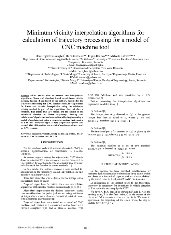 Minimum Vicinity Interpolation Algorithms For Calculation Of Trajectory Processing For A Model