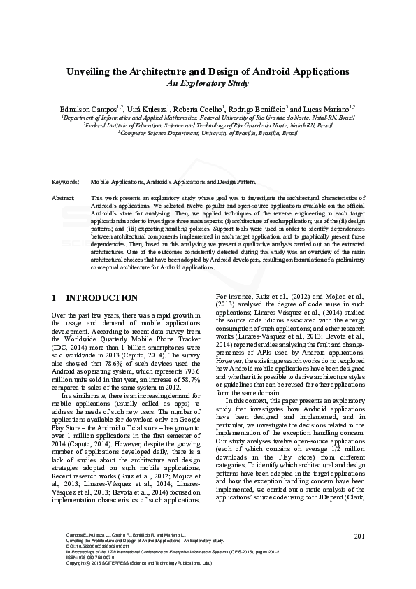 (PDF) Unveiling the Architecture and Design of Android Applications - An Exploratory Study