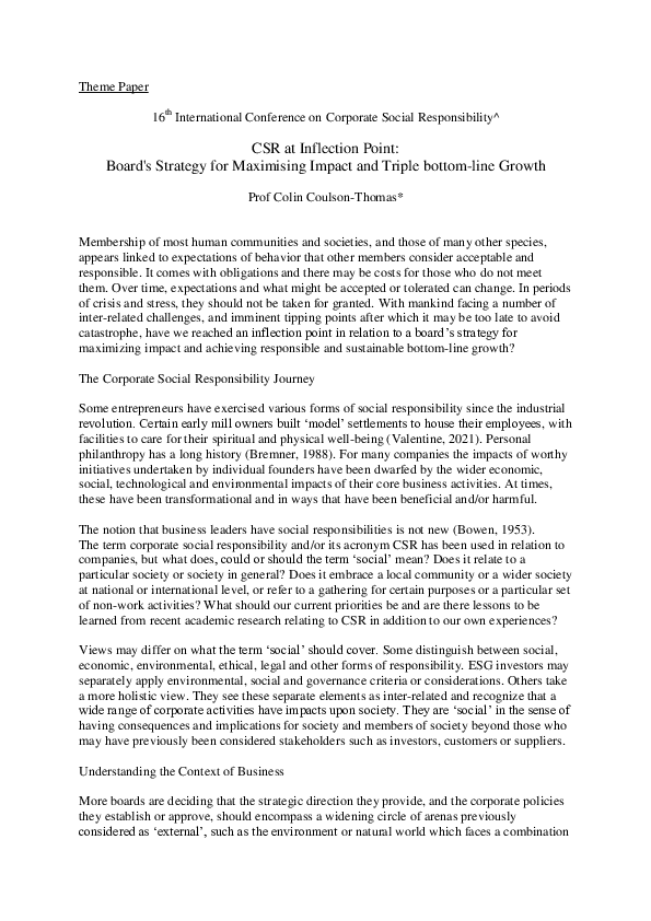 (PDF) [Theme Paper] 16th International Conference on Corporate Social ...