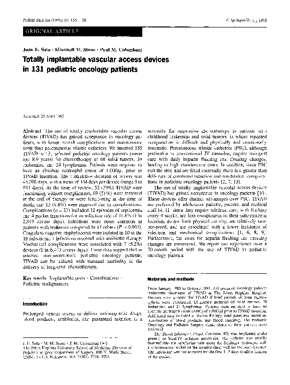 (PDF) Totally implantable vascular access devices in 131 pediatric ...