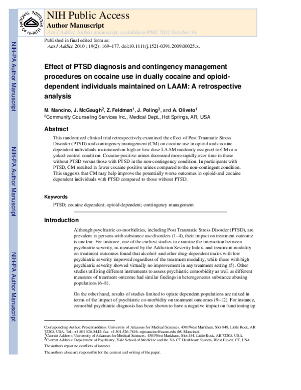 (PDF) Effect of PTSD Diagnosis and Contingency Management Procedures on ...