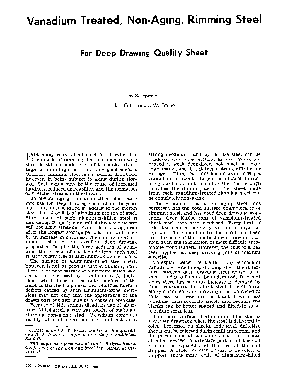 (PDF) Vanadium treated, non-aging, rimming steel for deep drawing ...