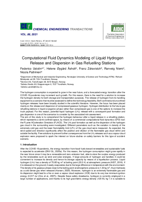 Pdf Computational Fluid Dynamics Modeling Of Liquid Hydrogen Release And Dispersion In Gas