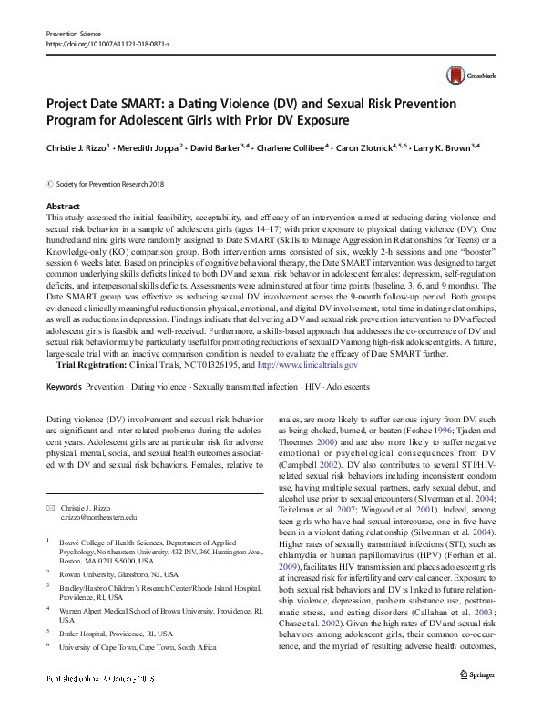 (PDF) Project Date SMART: a Dating Violence (DV) and Sexual Risk ...