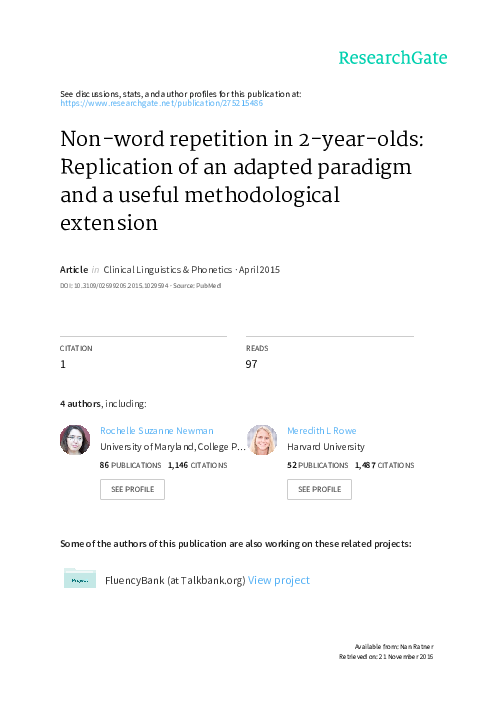 (PDF) Non-word repetition in 2-year-olds: Replication of an adapted ...