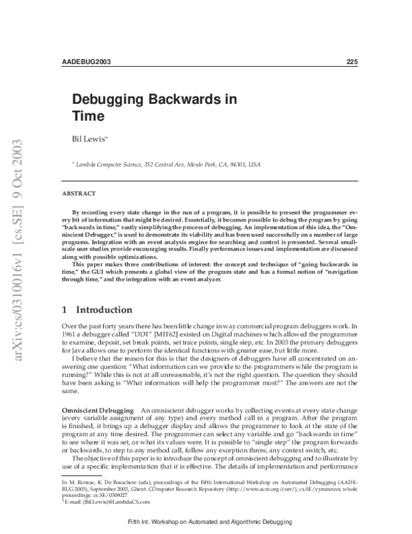 Pdf Debugging Backwards In Time