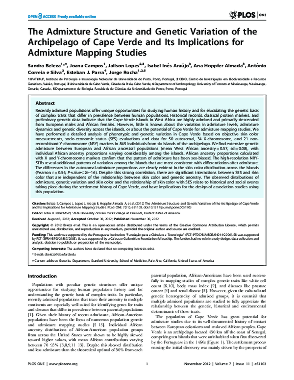 (PDF) The Admixture Structure and Genetic Variation of the Archipelago ...