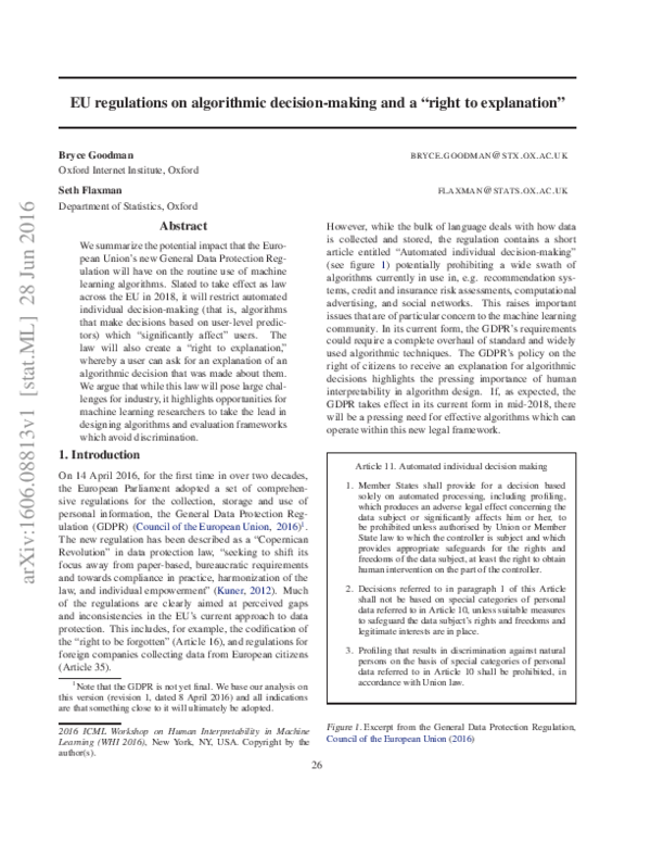 (PDF) European Union regulations on algorithmic decision-making and a ...