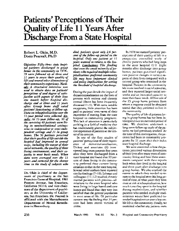 (PDF) Patients' Perceptions of Their Quality of Life 11 Years After ...
