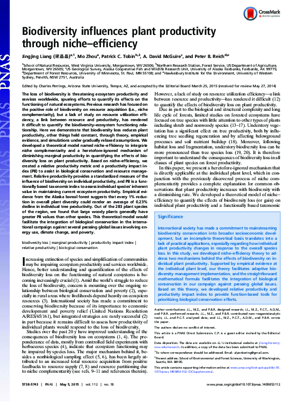 (PDF) Biodiversity influences plant productivity through niche ...