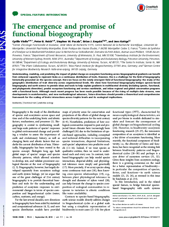 (PDF) The emergence and promise of functional biogeography