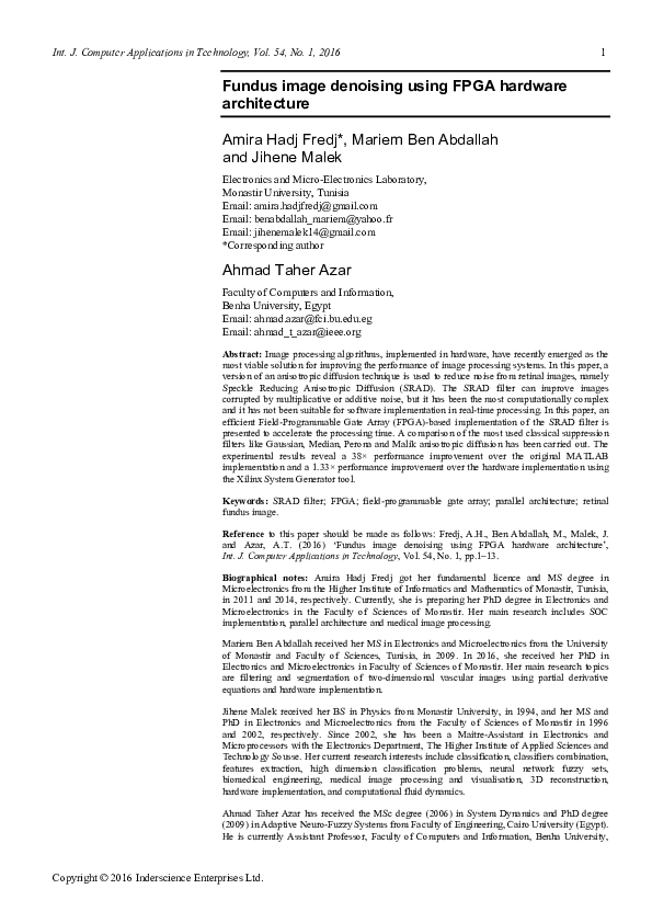 Pdf Fundus Image Denoising Using Fpga Hardware Architecture