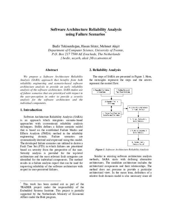 (PDF) Software architecture reliability analysis using failure scenarios