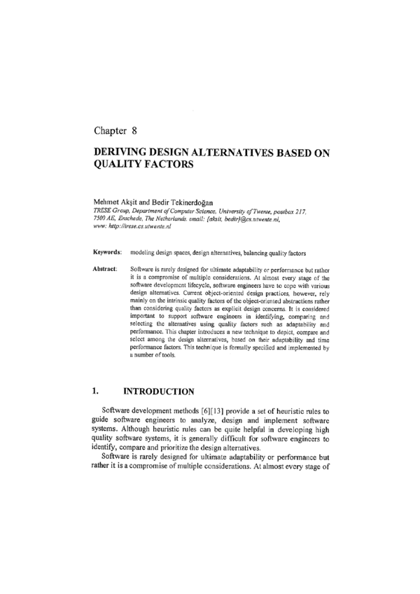 (PDF) Deriving Design Alternatives Based on Quality Factors | Bedir Tekinerdogan - Academia.edu