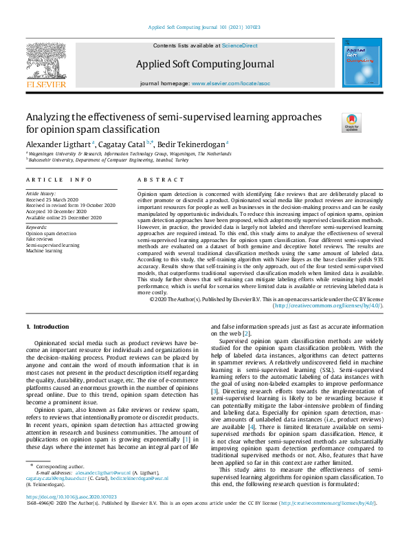 (PDF) Analyzing the effectiveness of semi-supervised learning approaches for opinion spam ...