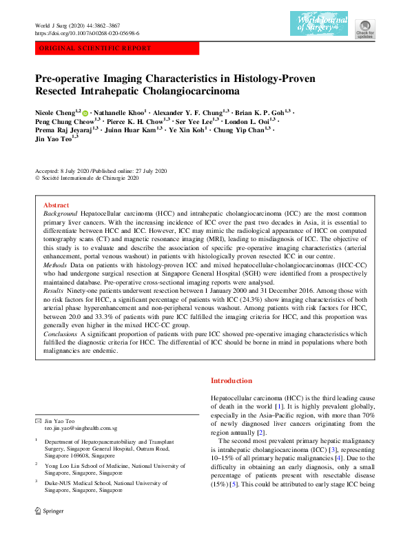 (PDF) Pre-operative Imaging Characteristics in Histology-Proven Resected Intrahepatic ...