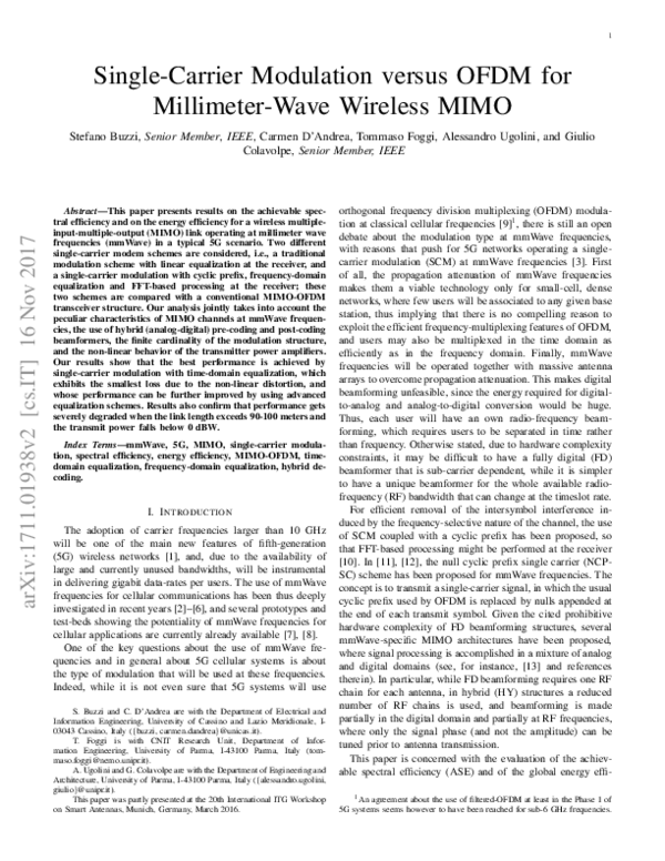 (PDF) Single-Carrier Modulation Versus OFDM for Millimeter-Wave Wireless MIMO
