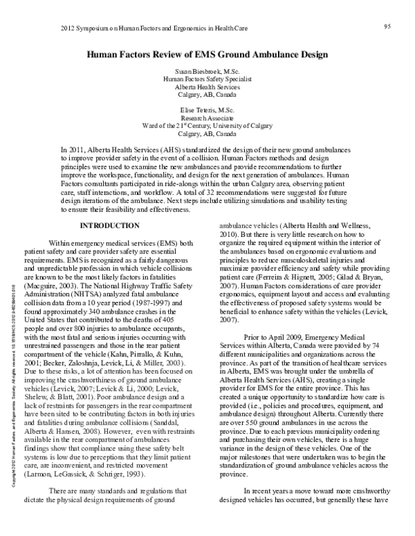 (PDF) Human Factors Review of EMS Ground Ambulance Design