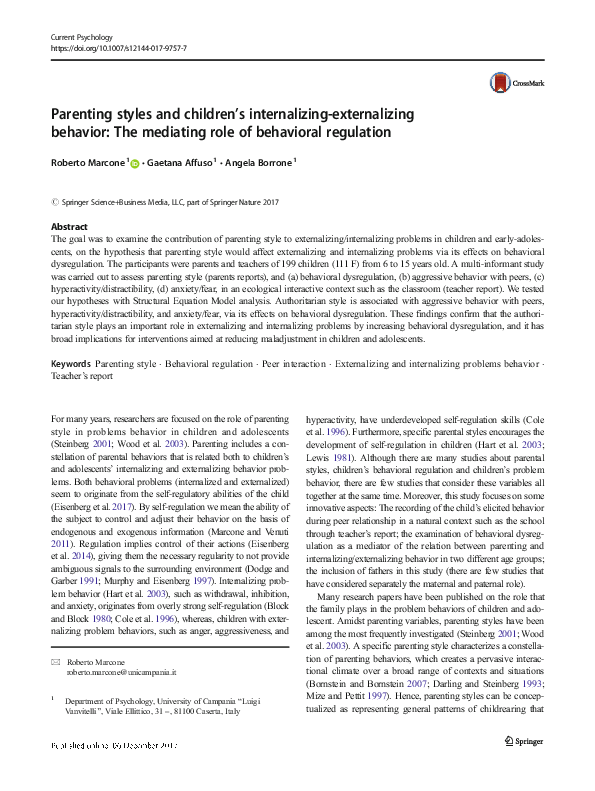 (PDF) Parenting styles and children’s internalizing-externalizing behavior: The mediating role ...