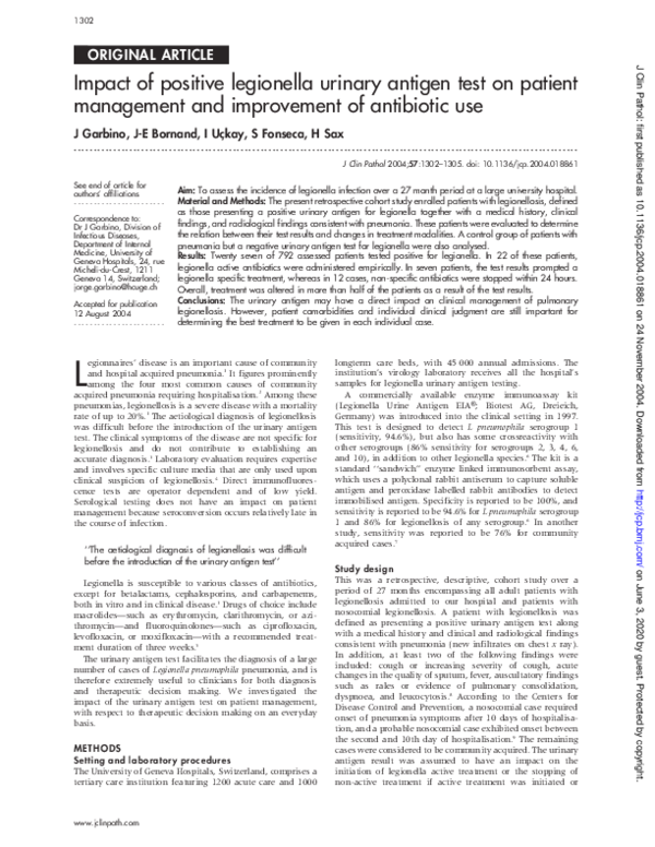 (PDF) Impact of positive legionella urinary antigen test on patient ...