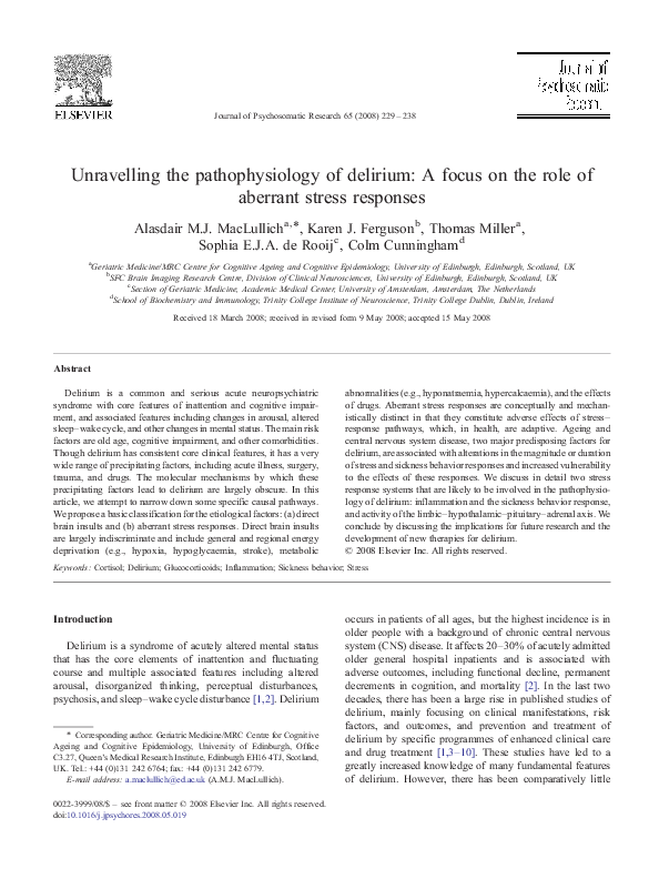 (PDF) Unravelling the pathophysiology of delirium: A focus on the role ...