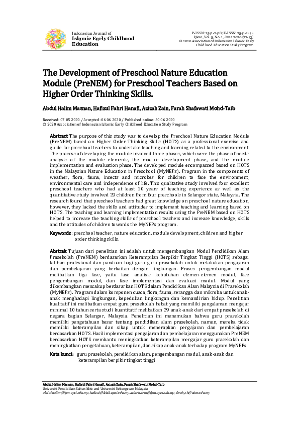 (PDF) The Development of Preschool Nature Education Module (PreNEM) for ...