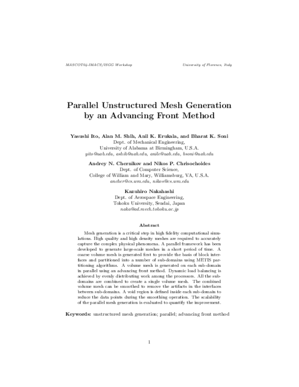 Pdf Parallel Unstructured Mesh Generation By An Advancing Front Method