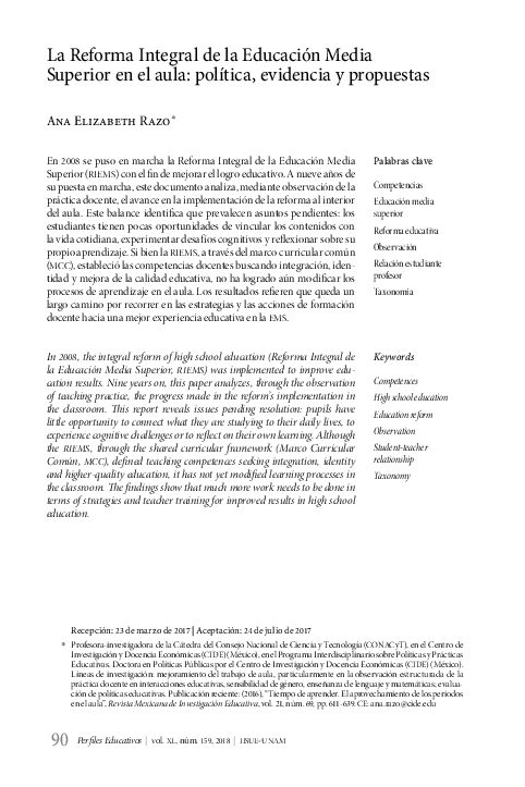 (PDF) La Reforma Integral de la Educación Media Superior en el aula ...
