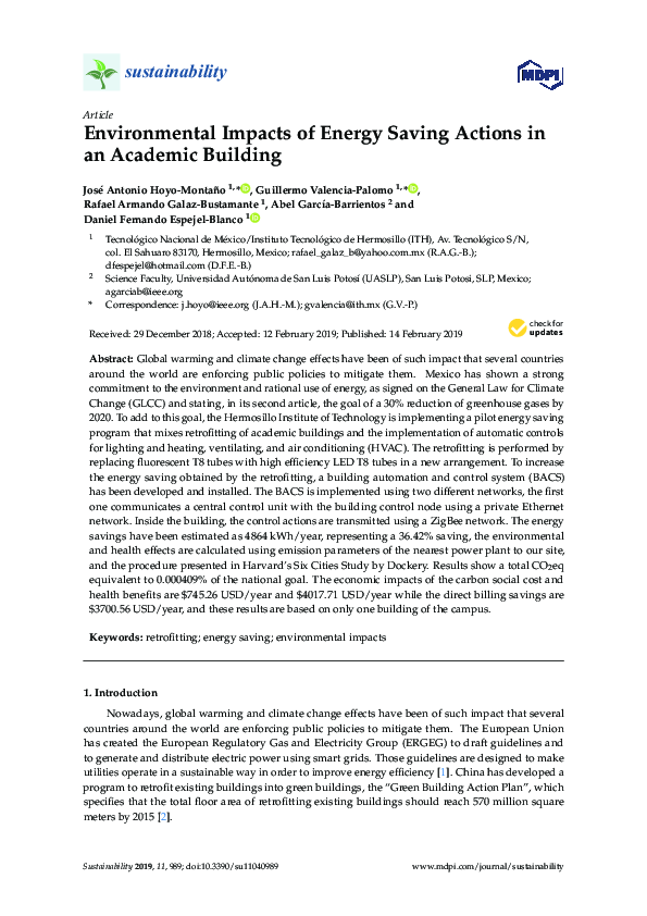 (PDF) Environmental Impacts of Energy Saving Actions in an Academic ...