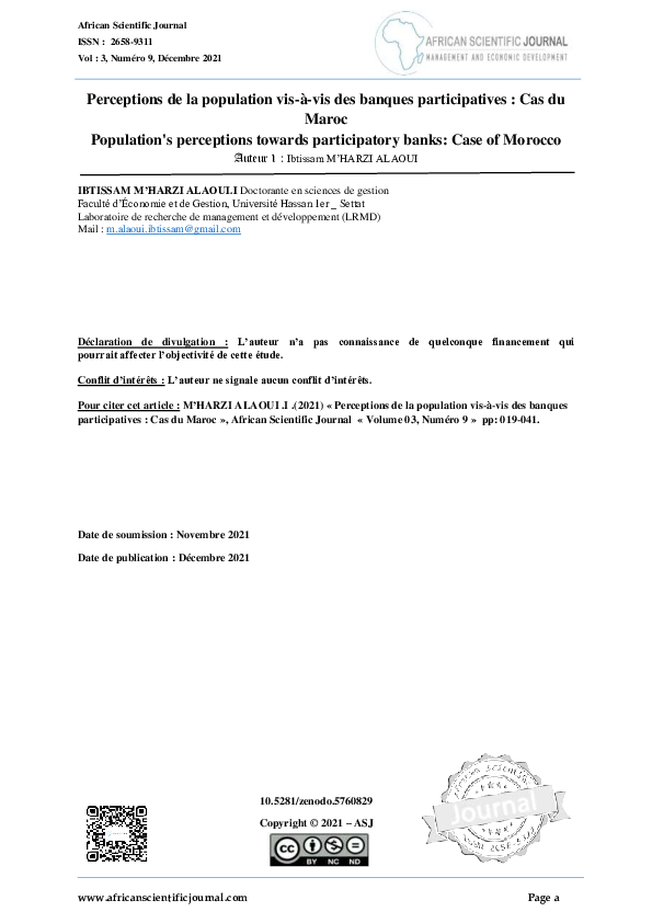 (PDF) Population's perceptions towards participatory banks: Case of Morocco