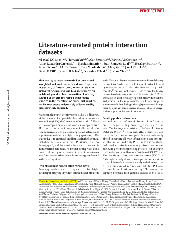 (PDF) Literature-curated protein interaction datasets’, Nature Methods