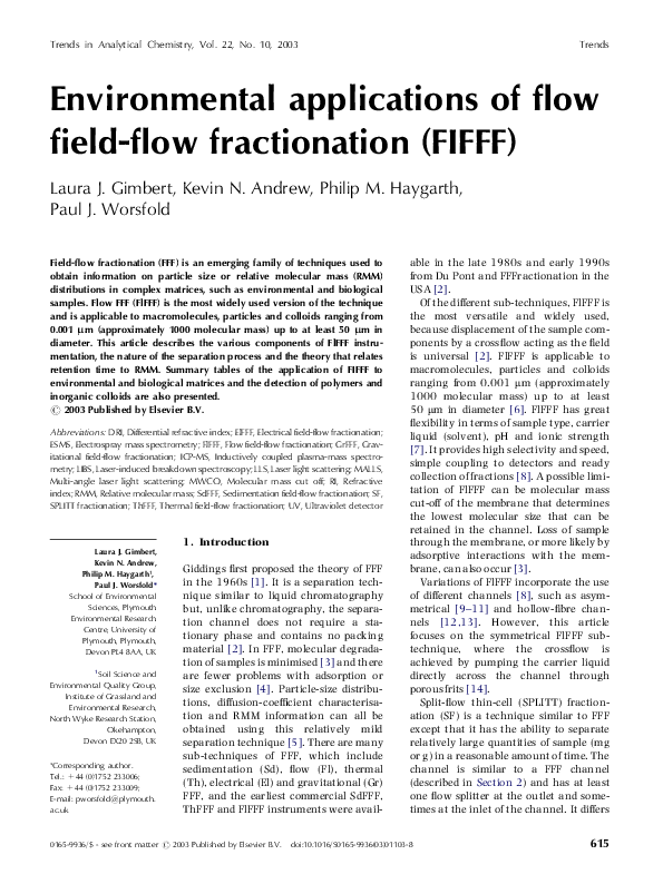 (PDF) Environmental applications of flow field-flow fractionation ...