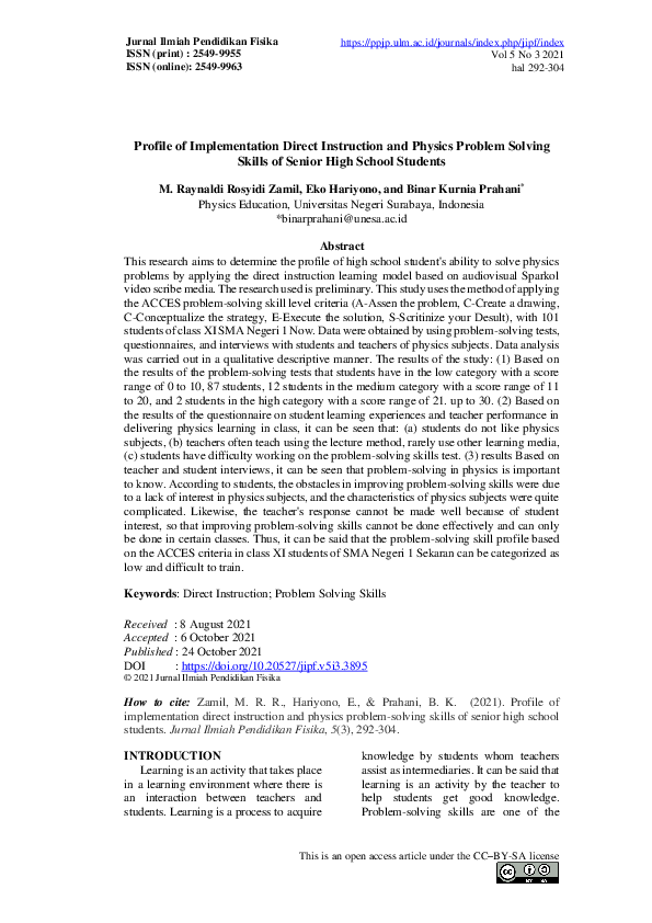 (PDF) Profile of Implementation Direct Instruction and Physics Problem Solving Skills of Senior ...