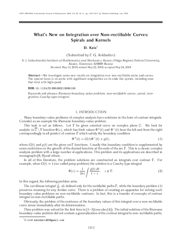 (PDF) What's New on Integration over Non-rectifiable Curves: Spirals ...