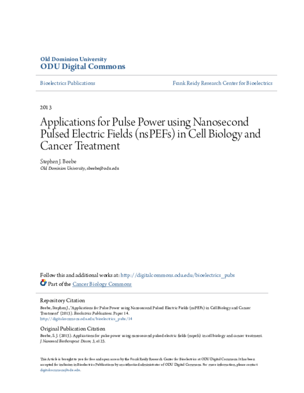 (PDF) Applications for Pulse Power using Nanosecond Pulsed Electric ...